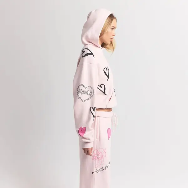 Skims Classic Fleece Pullover Hoodie With Graphics - Barely Pink
